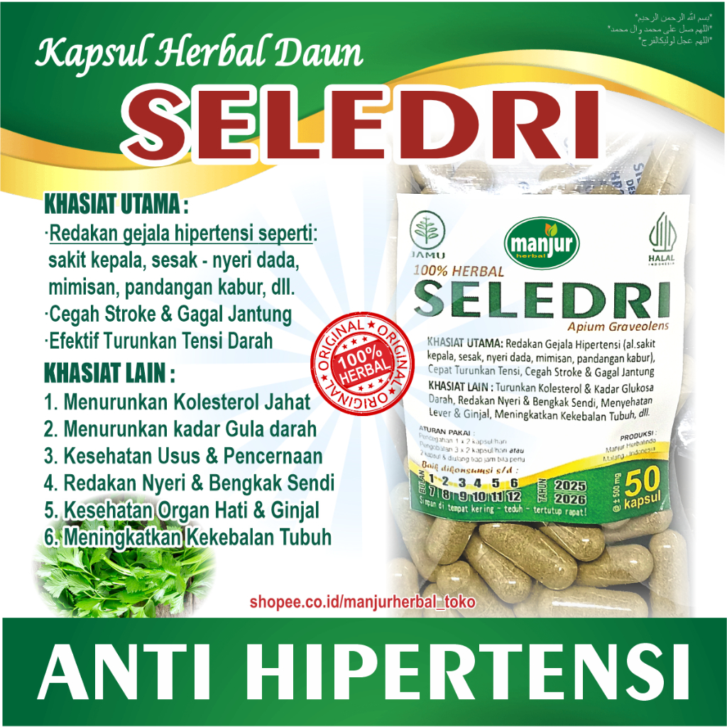 Jual SELEDRI 50 kapsul >> Ampuh Atasi Tekanan Darah Tinggi / Hipertensi
