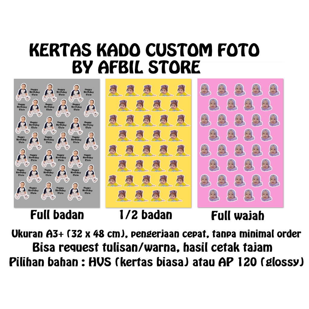 Jual Kertas Kado Custom Foto Wajah Ayang Anak / Pembungkus Kado Custom ...