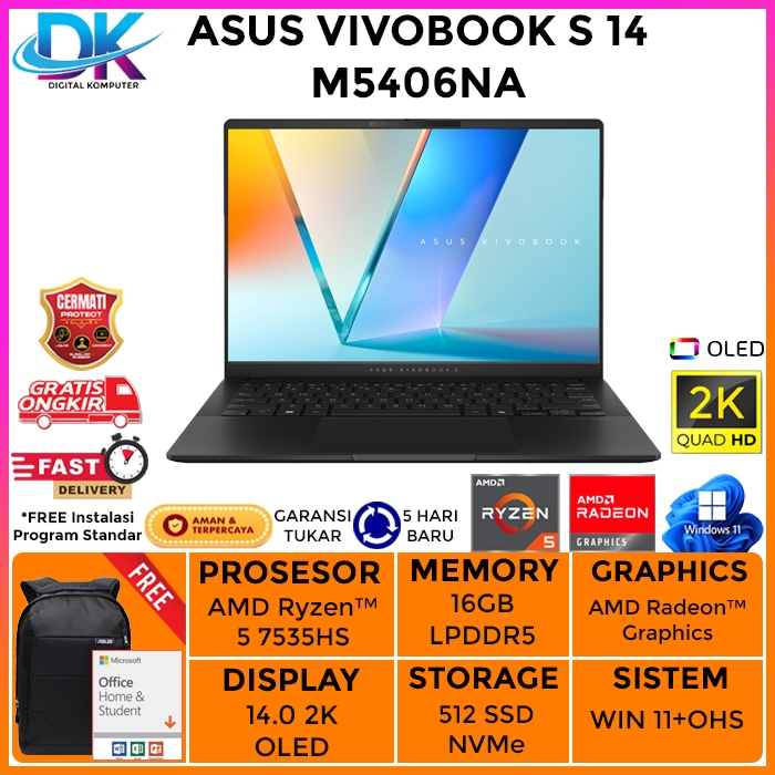 Jual ASUS VIVOBOOK S 14 OLED M5406NA RYZEN 5 7535HS RAM 16GB 512GB SSD ...