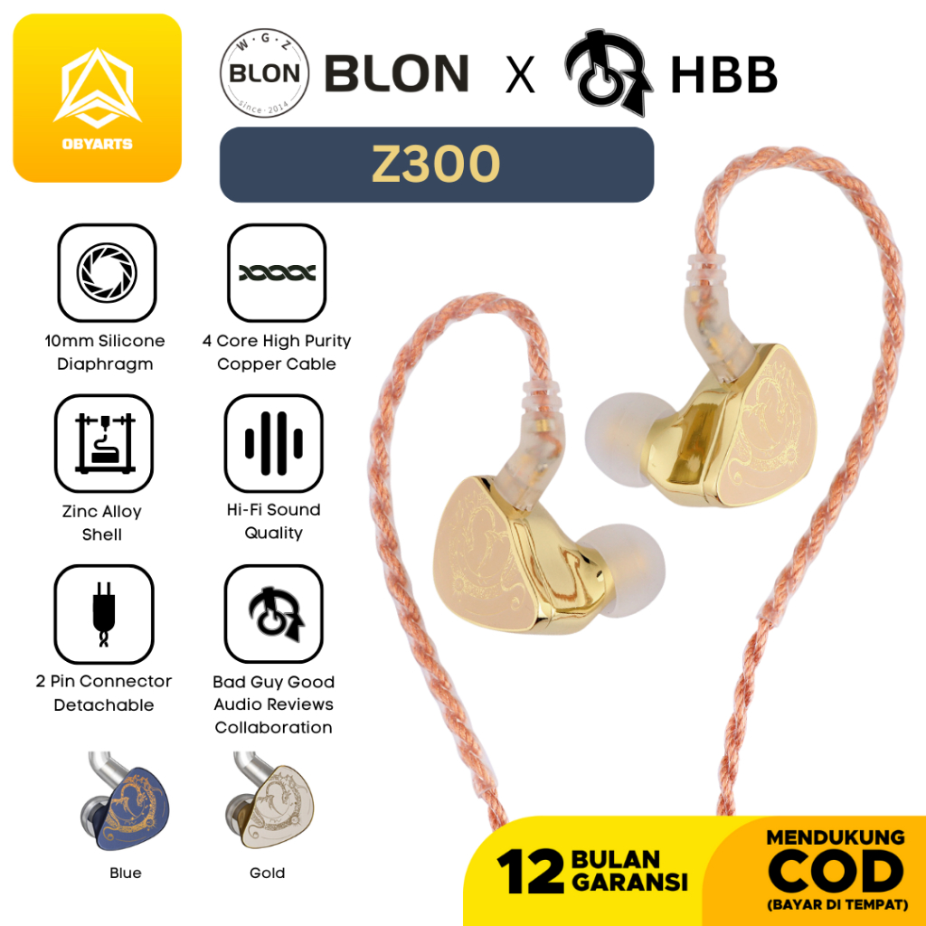 Jual Blon x HBB Z300 10mm Silicone Diaphragm In Ear Monitor Earphone HiFi Hi-Ress 3.5mm / 4.4mm ...