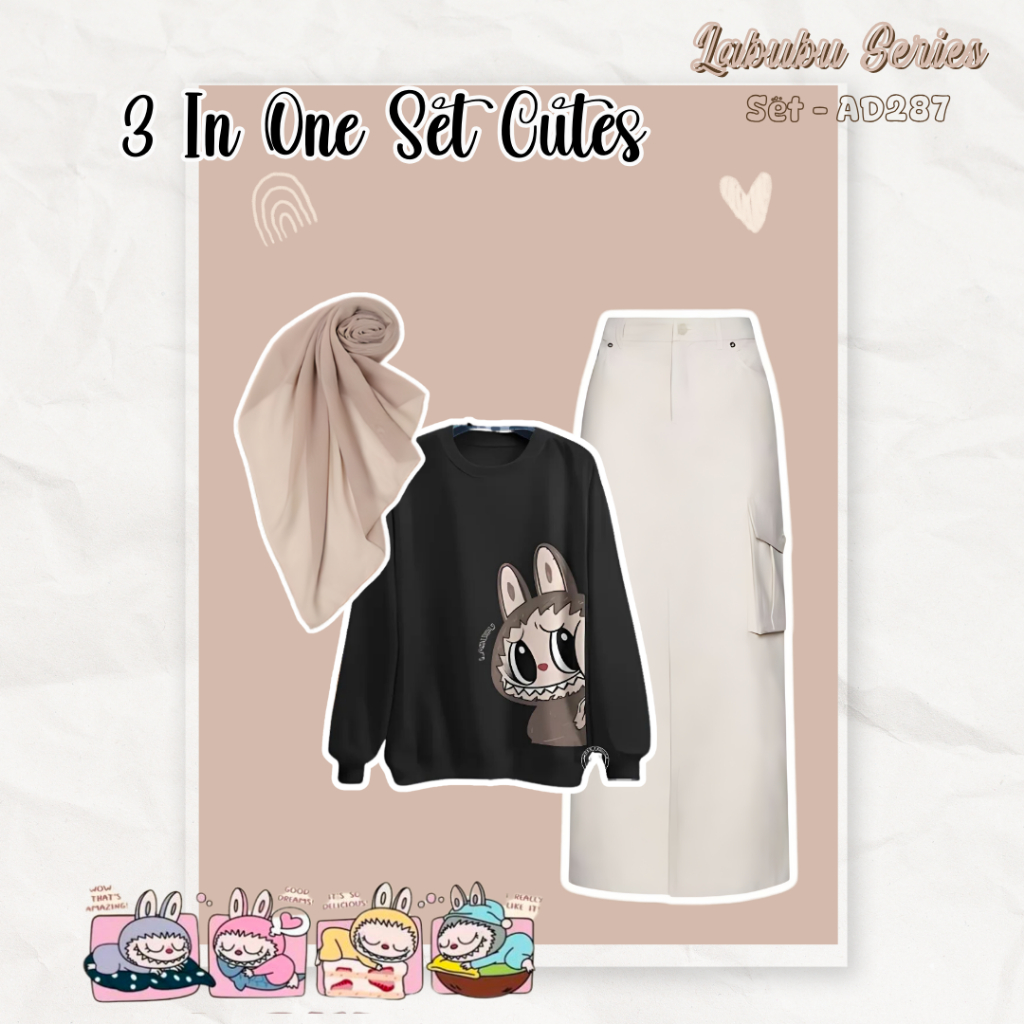 Jual One Set Hijab Wanita Kekinian Korean Style Simple Chic Labubu ...