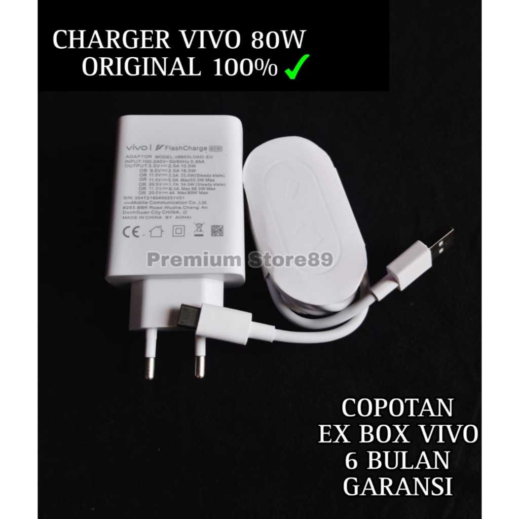 Jual Garansi 6 Bulan Charger Casan Set Kabel Tipe C New Vivo 80W Seri X80 X90 X90Pro | Shopee ...