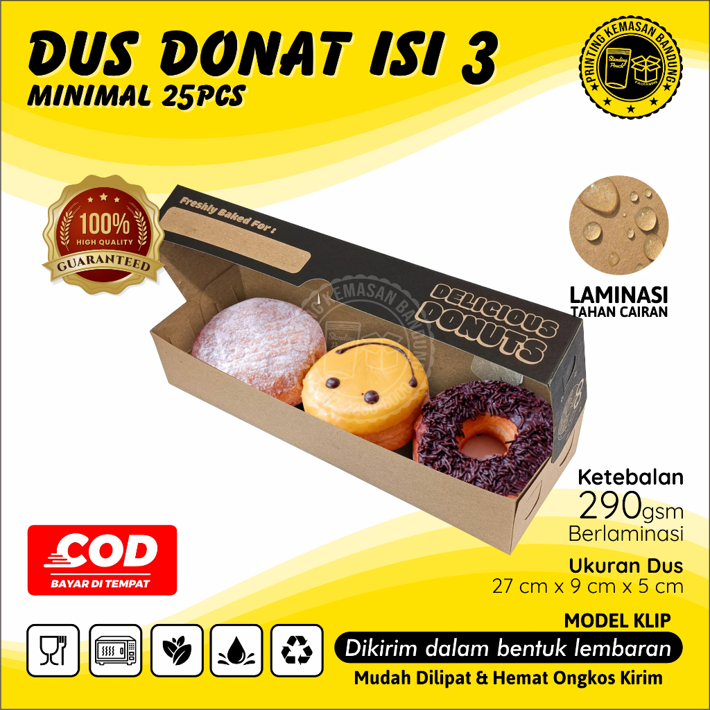 Jual Dus Donat isi 3 Motif Kotak Box Kemasan Donut Kraft 290gsm Grosir ...