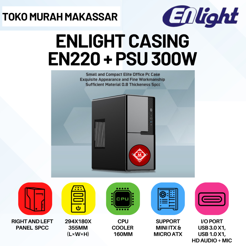 Jual Casing PC Enlight EN220 + PSU 300W mATX with PSU 300w / CASE05-ENL ...
