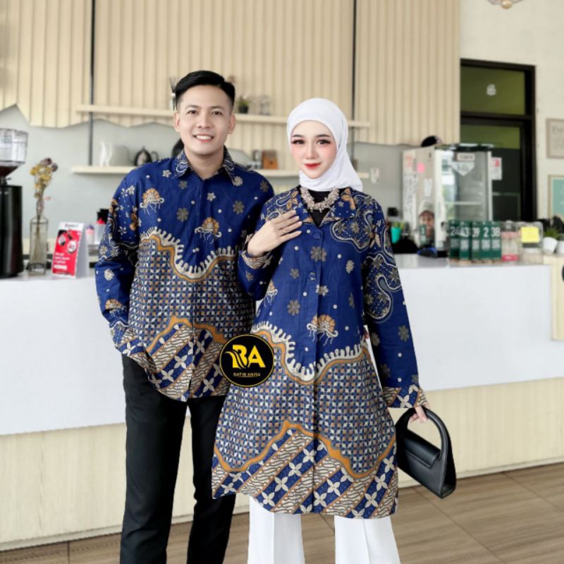 Jual Batik Tunik Couple modern Set Pakaian Couple Kemeja Batik Pria Premium Baju batik Couple ...