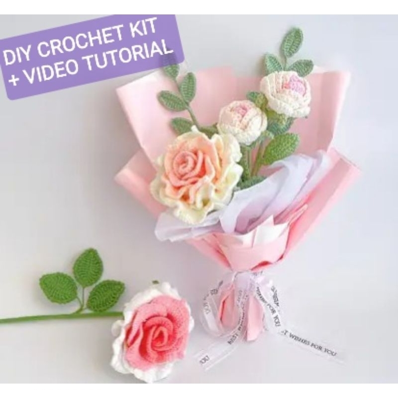 Jual DIY CROCHET BUNGA MAWAR AMIGURUMI KIT PAKET RAJUT WITH VIDEO ...