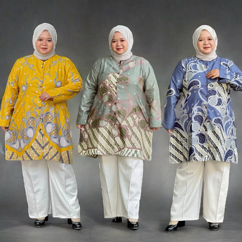 Jual TUNIK BATIK JUMBO BAHAN KATUN KANCING DEPAN BUSUI M L XL XXL 3L 4L 5L Atasan Wanita Panjang ...