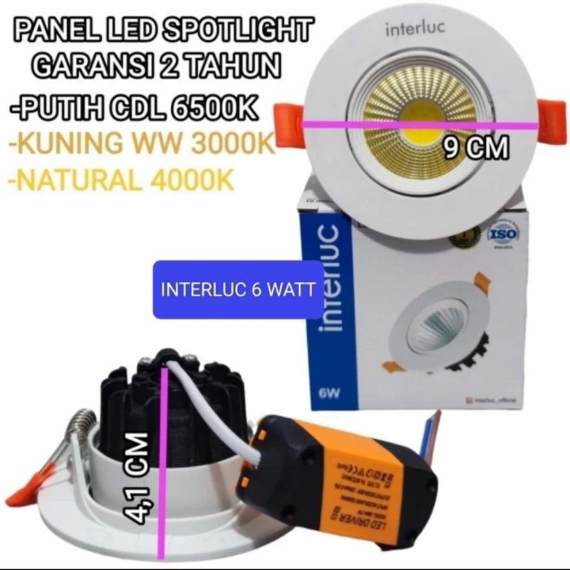 Jual Interluc Downlight Panel Led Spotlight 6w 6 Watt Spot Light COB ...