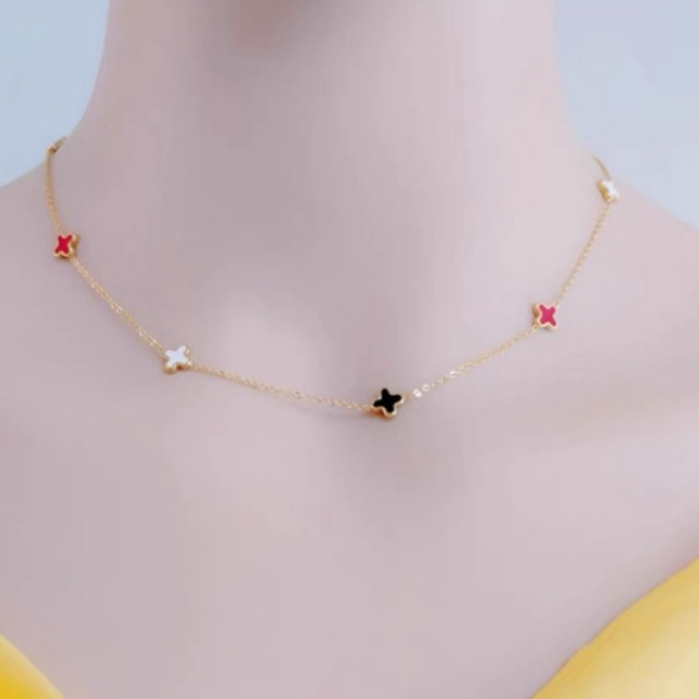 Jual Kalung Titanium Wanita Model Clover Warna Warni hijau Anti Luntur ...