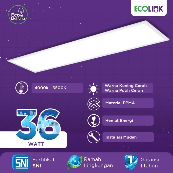Jual EcoLink Lampu Panel Light LED 36W 120x30 cm Original Murah Large ...