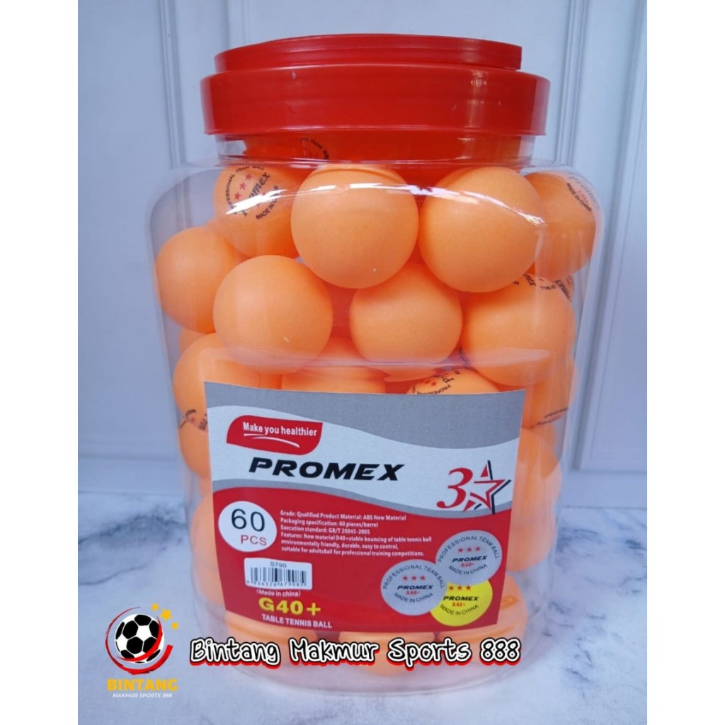 Jual bola pingpong tenis meja 3 bintang warna kuning PROMEX X40+ isi 60 pcs | Shopee Indonesia