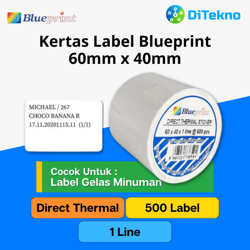 Jual Blueprint Barcode Direct Thermal 60x40 500 PCS 1 Line Kertas Label ...