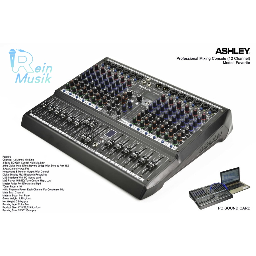 Jual Mixer Ashley Favorite 12 ORIGINAL USB BLUETOOTH 12 CHANNEL PC ...