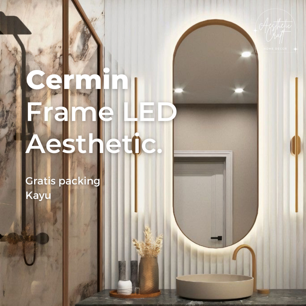 Jual Cermin Frame PVC Motif Kayu Dengan LED Cermin Frame LED Aesthetic ...
