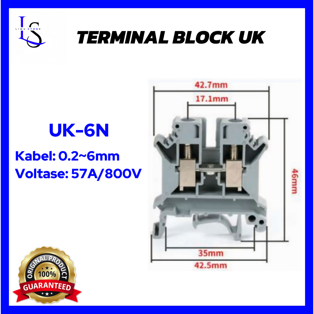 Jual Terminal Block UK6N / UK-6N Din Rail 57A 800V | Shopee Indonesia