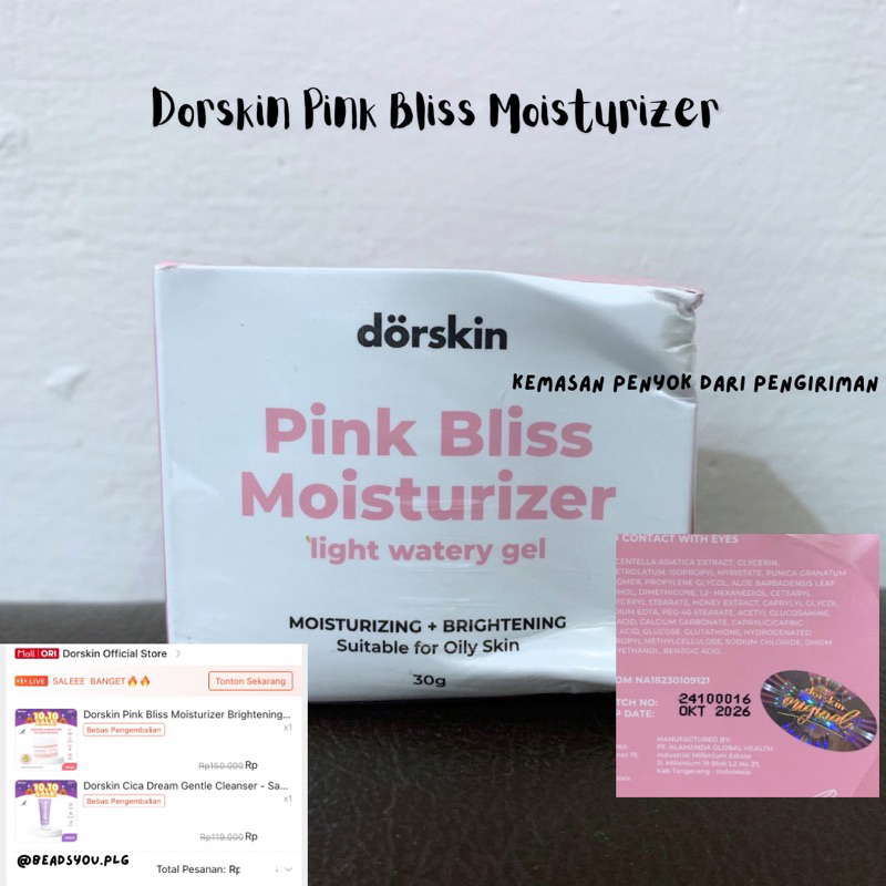 Jual [NEW] DORSKIN Pink Bliss Moisturizer 30g | Dorskin Pimple Power ...