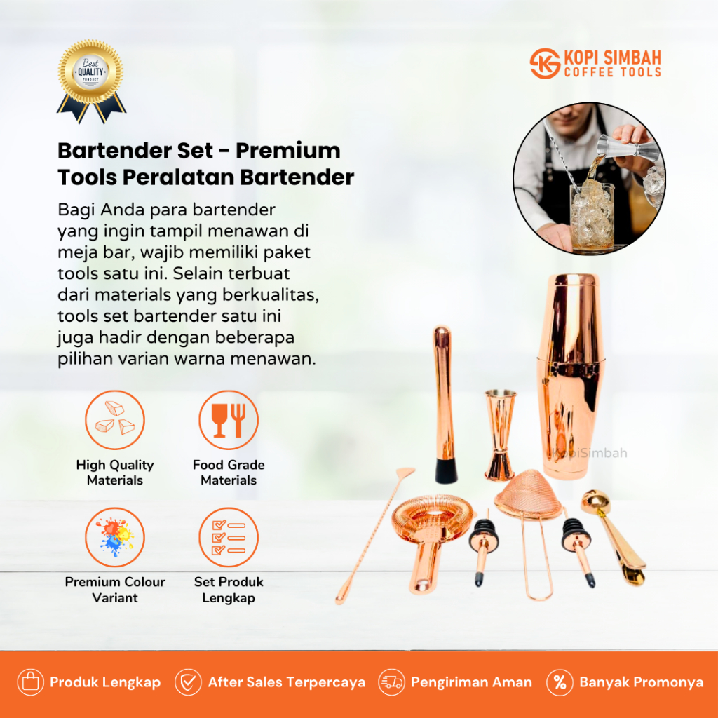 Jual Premium Bartender Set Stainless Steel 8 in 1 Paket Bar Shaker Alat ...