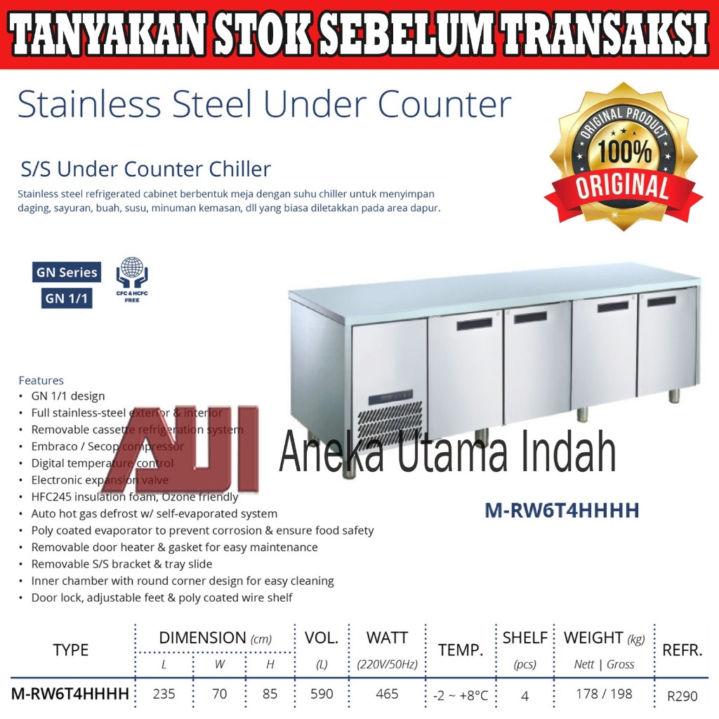 Jual Gea M-RW6T4HHHH SS Kitchen Refrigeration Undercounter Chiller 4 ...