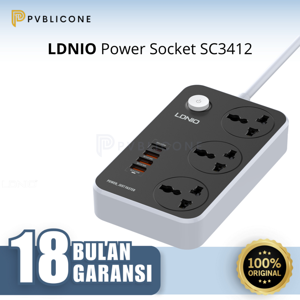 Jual LDNIO SC3412 Stop Kontak Power Strip 3 Outlet Socket 2500W 3 USB C-PD Port QC3.0 | Shopee ...