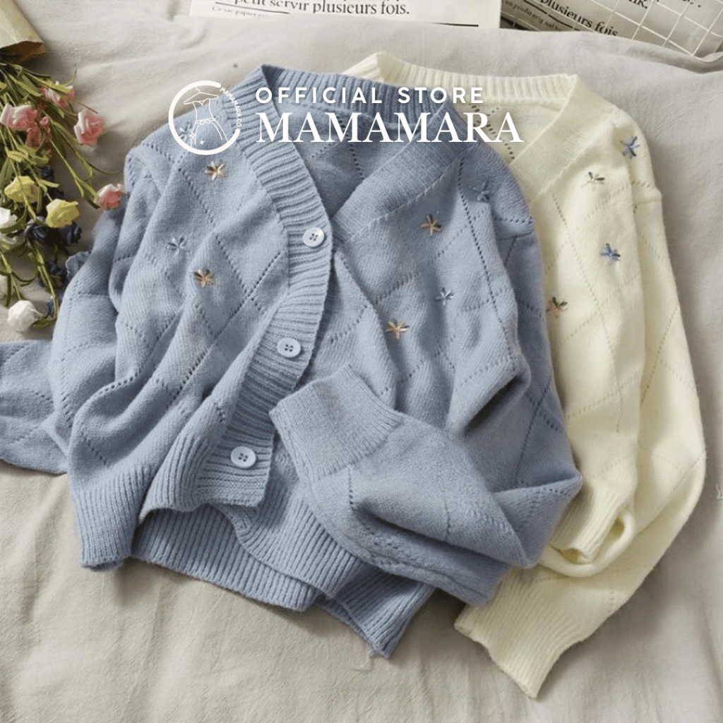 Jual MAMAMARA - Cardigan Rajut Knitwear Blossom Motif Bunga Knit Bunga ...