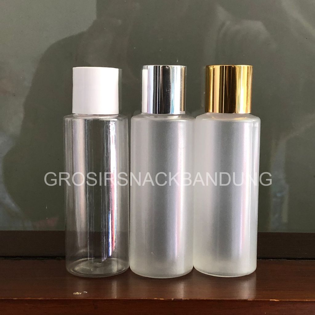 Jual BOTOL PLASTIK RF PET 100ML BENING PUTIH PRESSTOP GOLD SILVER | Shopee Indonesia