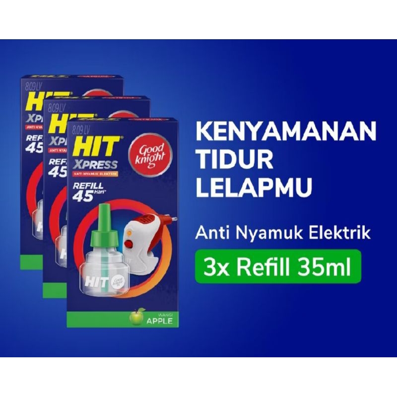 Jual Hit Good Knight Xpress Refill 45 Hari X 3 PCS Refill Apple 35ml ...