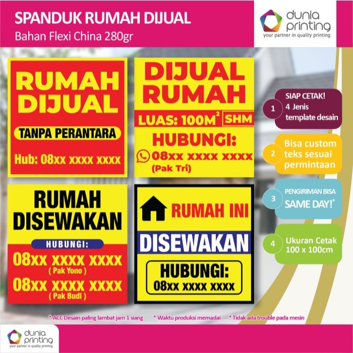Jual Cetak Spanduk Banner rumah Dijual / di sewa / Di kontrakan ...