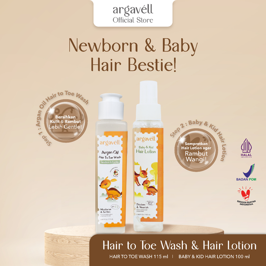 Jual Argavell Hair to Toe Wash + Hair Lotion BUNDLE | sabun sampo bayi baru lahir | rambut lebat ...