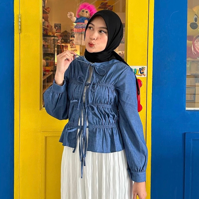 Jual Ruby Denim Coquette Top | Shopee Indonesia