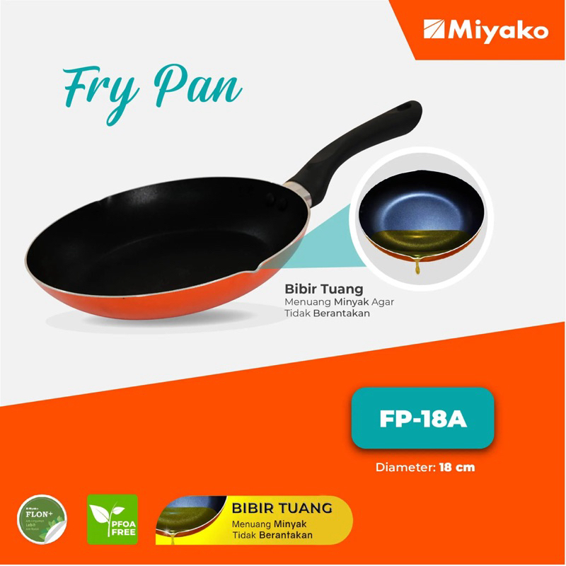 Jual Fry Pan 18 cm Miyako/Panci Penggoreng/Teflon/ Dadaran FP-18A ...