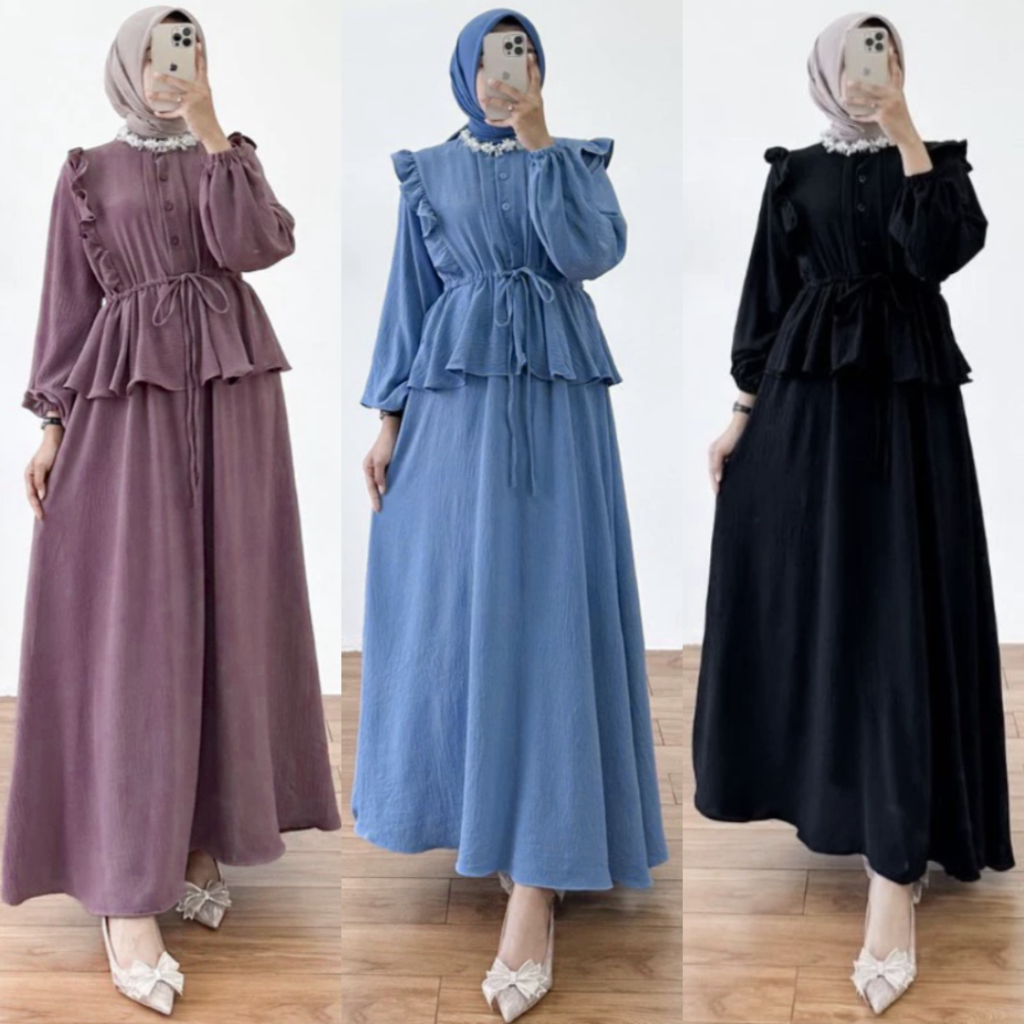 Jual Dress Ivana Rosaline Maxi Ruffle Busui | Slavina Gamis Polos ...