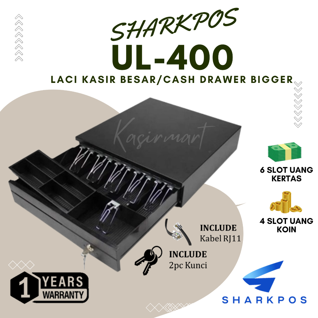 Jual Cash Drawer Sharkpos UL400 Laci Uang Kasir UL-400 Kotak Uang ...