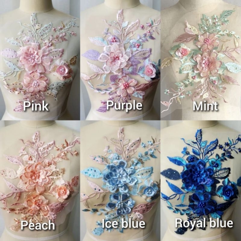 Jual Lace bordir bunga 3d BB07 花边进口 / bordir tempel/aplikasi bunga ...