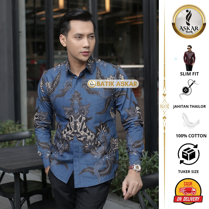 Jual Askar Batik Motif Hanasta Baju Kemeja Batik Pria Slim Fit Heem ...