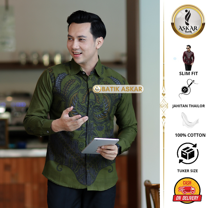 Jual Askar Batik Baju Batik Pria Slimfit Lengan Panjang Motif Cakra ...