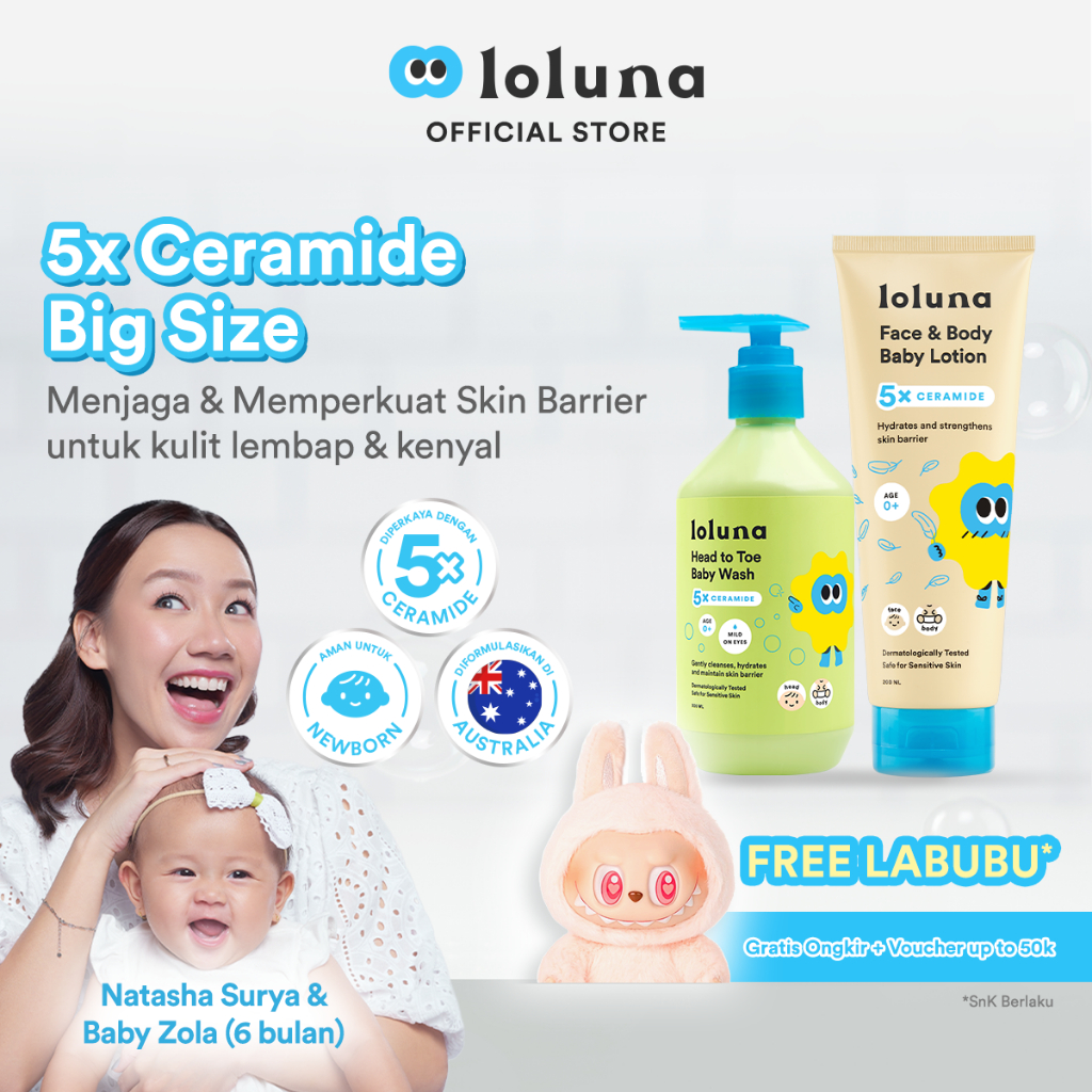 Jual Loluna Head to Toe Wash 300ml + Face & Body Lotion 200ml/Sabun ...