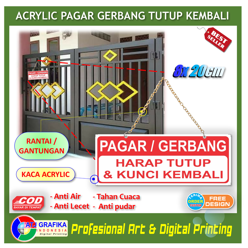 Jual Papan gantungan akrilik pagar gerbang harap tutup dan kunci ...