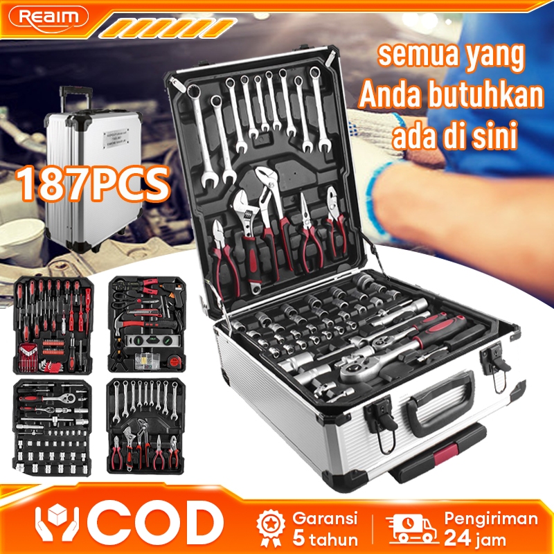 Jual REAIM Set Alat 187 PCS alat kunci pas soket Set obeng set Perkakas Bengkel Dan Rumah Koper ...