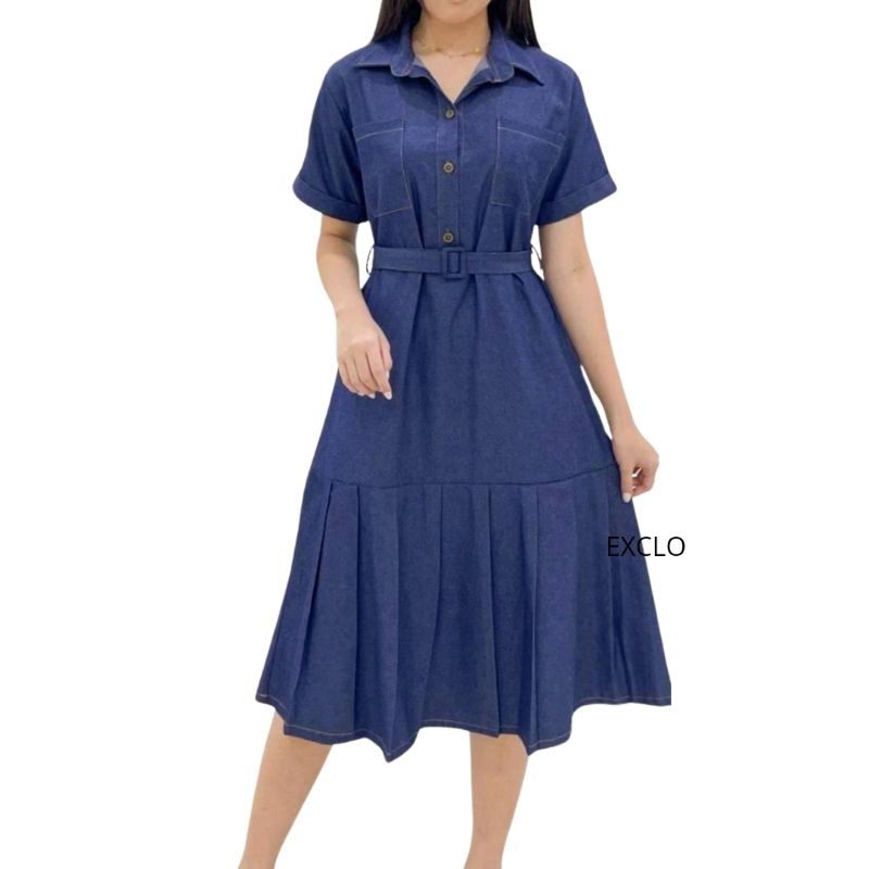 Jual Doris Dress Jeans Ada Tali Pinggang Shopee Indonesia