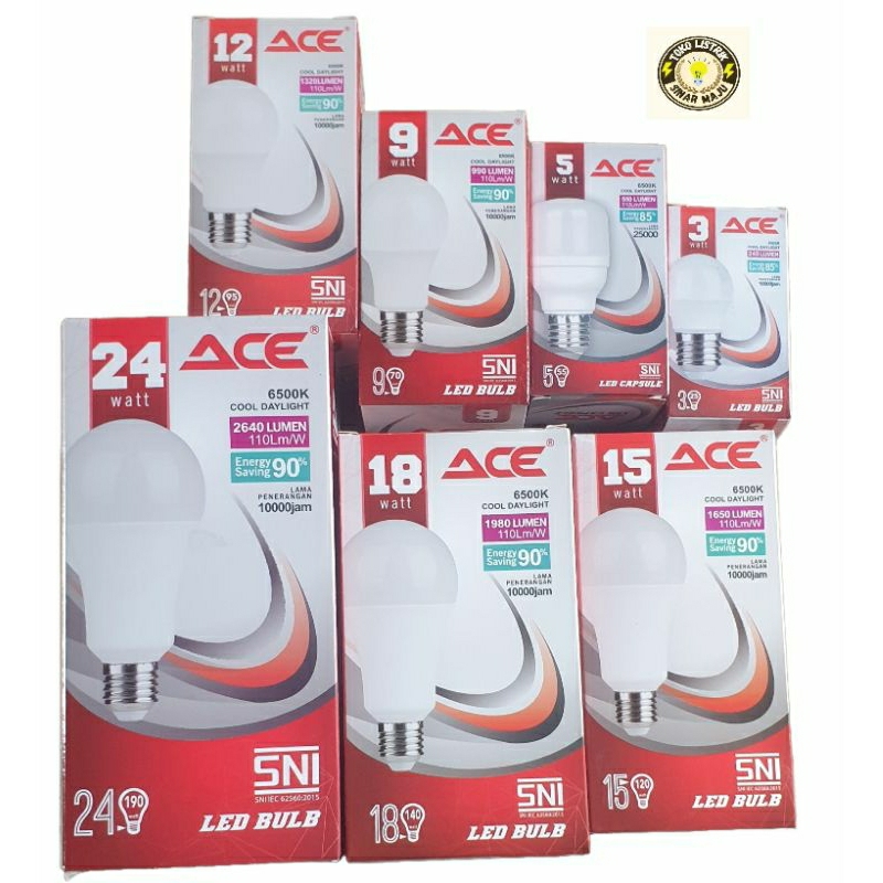 Jual Lampu Led Ace Bulb 24 18 15 12 9 5 3 Watt | Shopee Indonesia