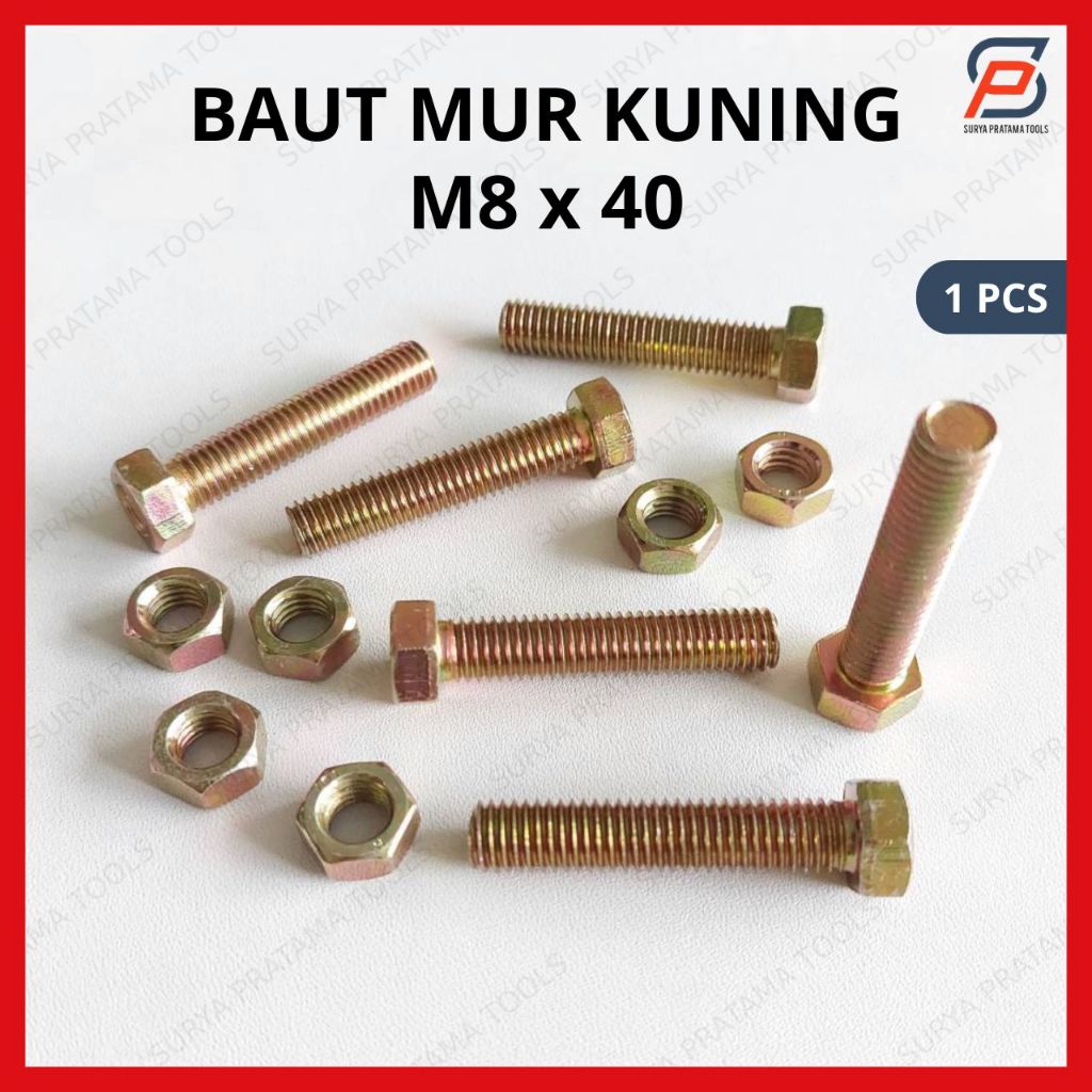 Jual Baut Mur Hexagon Kuning M8 x 40 mm Baut Hex BMK 8x40 ( Kunci 12 ) | Shopee Indonesia
