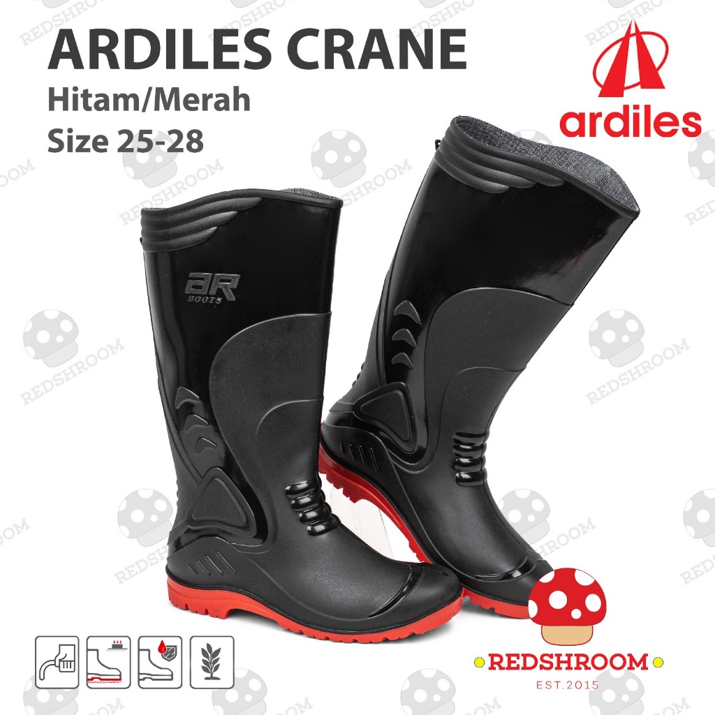 Jual Sepatu Boot Tinggi ARDILES CRANE Hitam Merah AR Boots-Karet Lokal ...