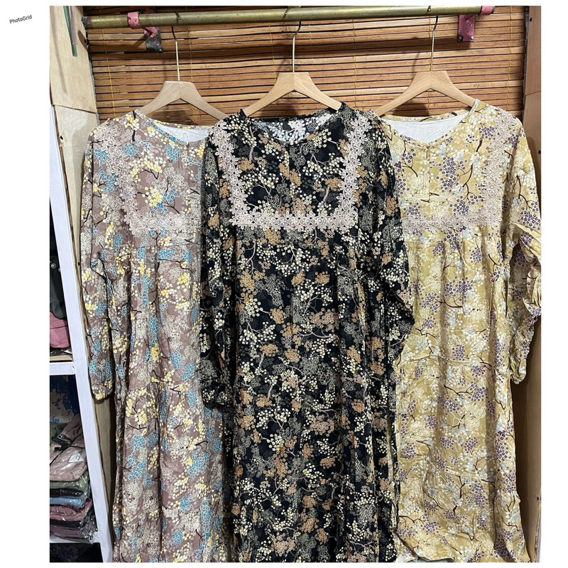 Jual Midi dress | gamis panjang | gamis bunga brokat | dress lengan ...