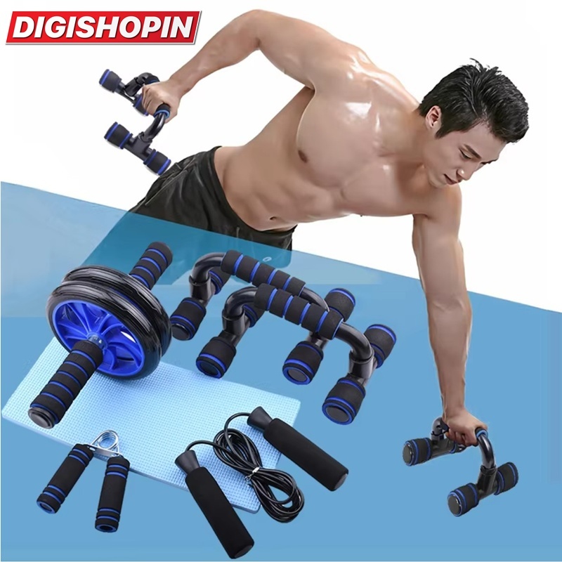 Jual Set Alat Gym Fitness Roller Wheel Push Up Bar Jump Rope 5 in 1 ...