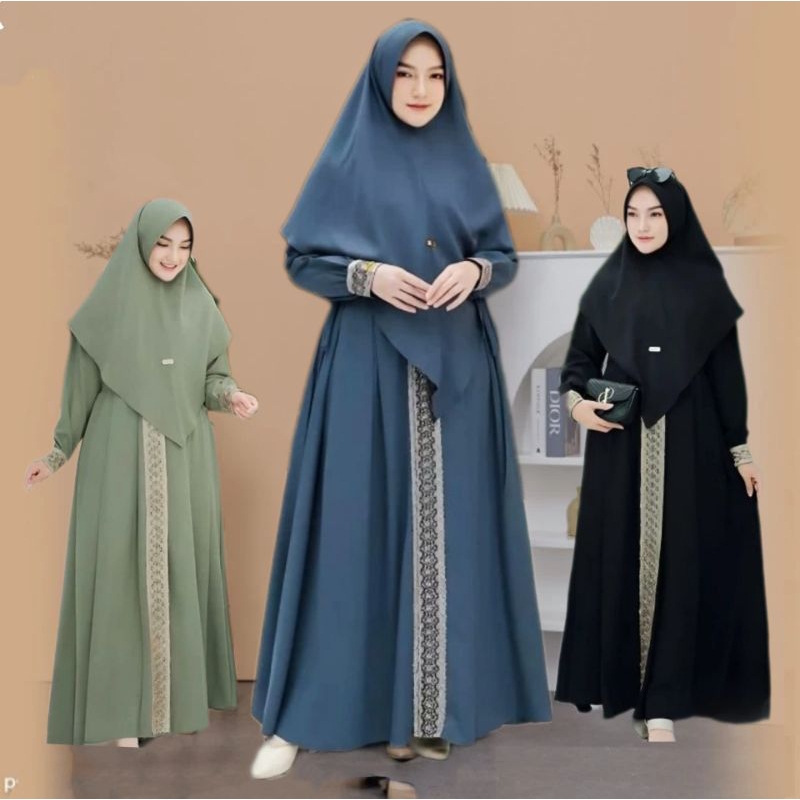 Jual Gamis wanita crinkle airflow/Gamis maxi panjang Motif renda Varian ...