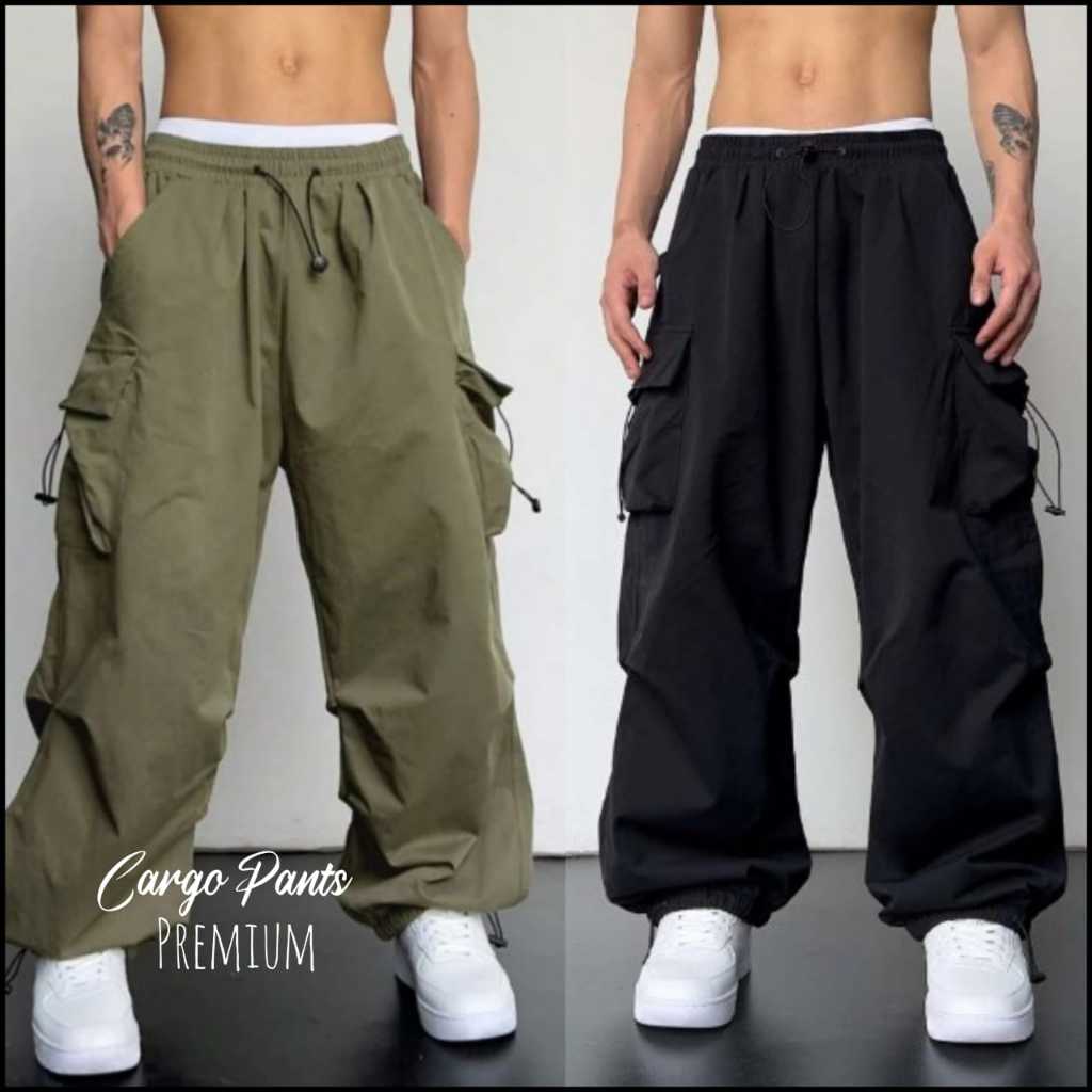 Jual Celana Cargo Komprang Panjang pria wanita Streetwear - Korean Style Unisex Highwaist CARGO ...