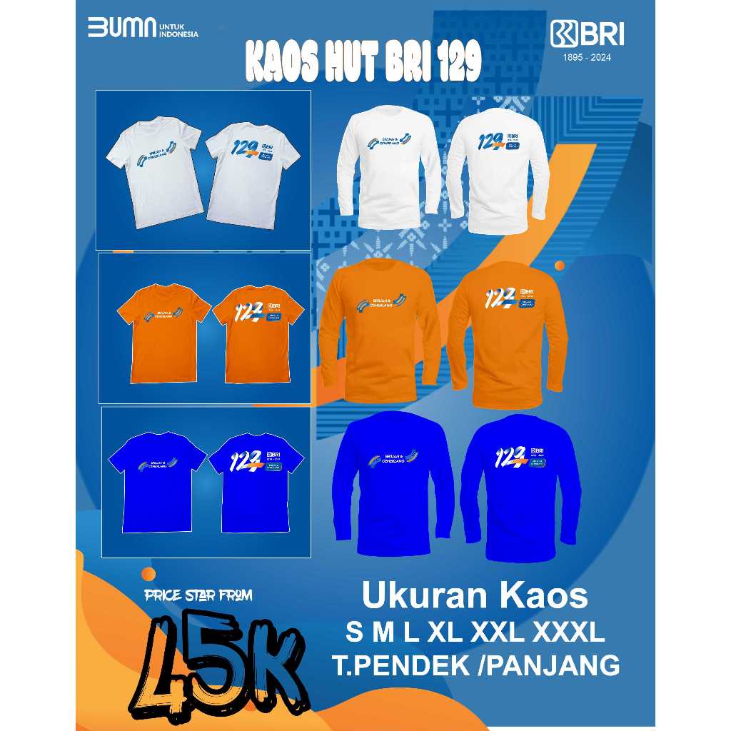 Jual Kaos Hut BRI 129 Anak Dewasa Tangan Panjang Pendek Baju BRI Hut ...
