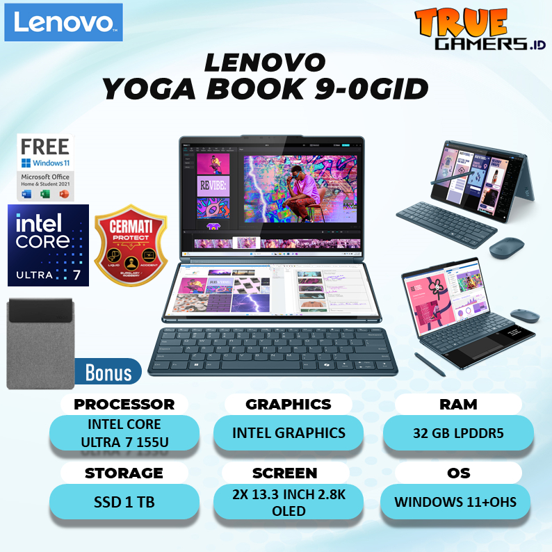 Jual Laptop Lenovo Yoga Book 9i OLED Touch ULTRA 7 155U 32GB 1TB W11 ...