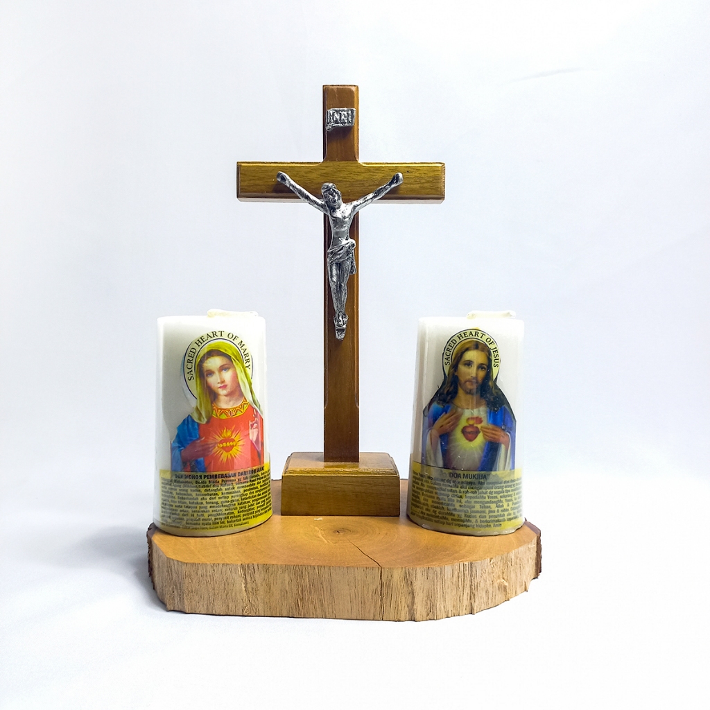 Jual Paket Doa: Salib Duduk Korpus Silver 20 cm + Lilin Gelas 10 cm ...