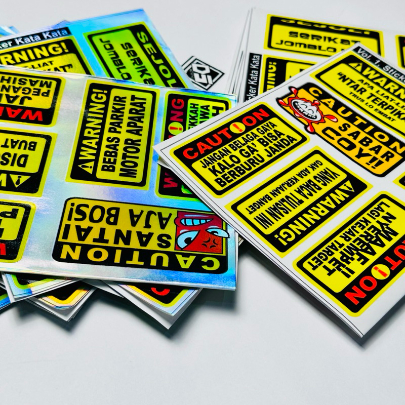 Jual Vol1 Stiker Paket Kata-Kata Caution & Warning - Sticker Pack Variasi Vinyl Hologram ...
